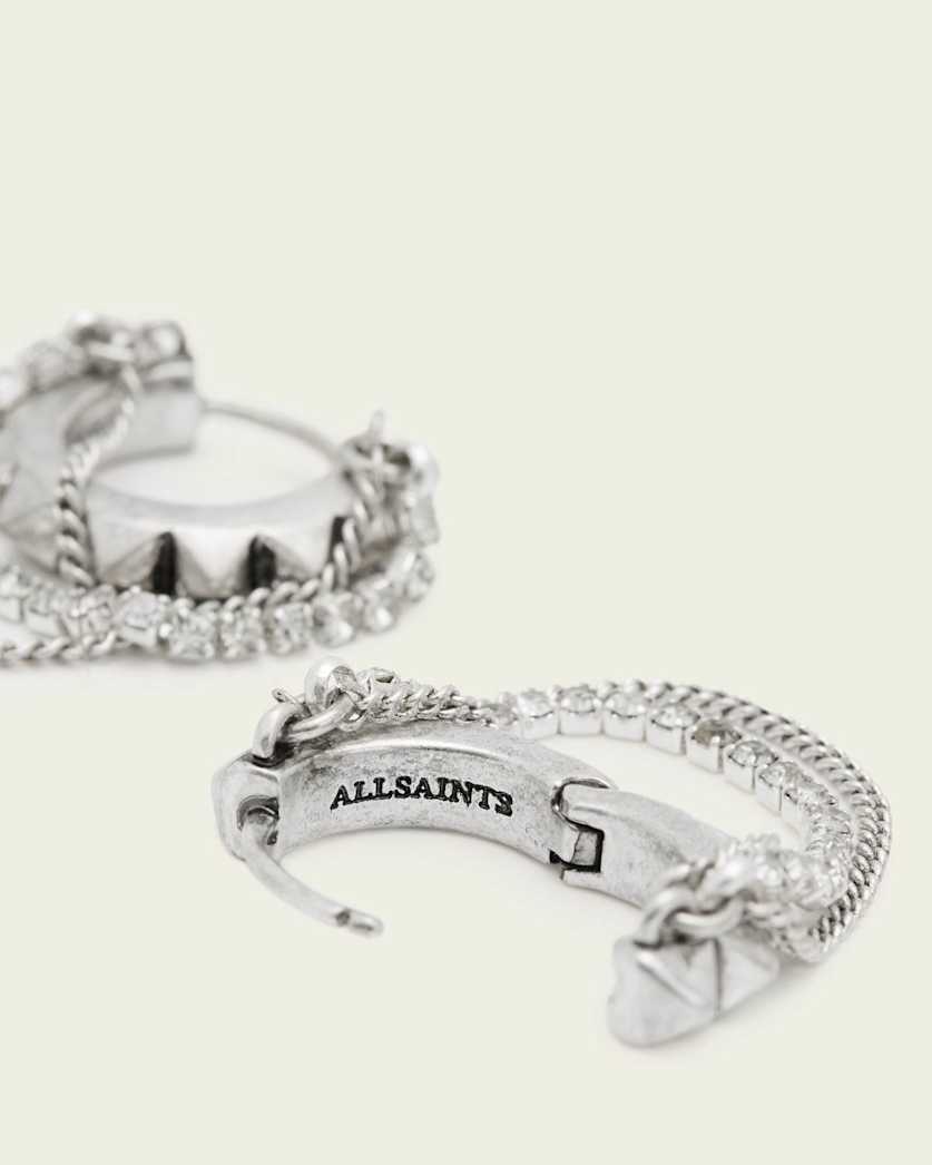 Trudy Small Chain Hoop Earrings WARM SILVER/CRYSTL | ALLSAINTS